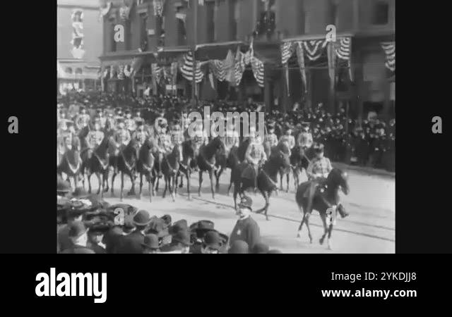 WASHINGTON DC - 1905 - US cavalrymen in traditional dress ride in Teddy ...