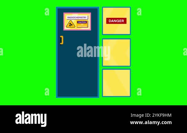 laboratory doors displaying various caution signs, including radiation ...