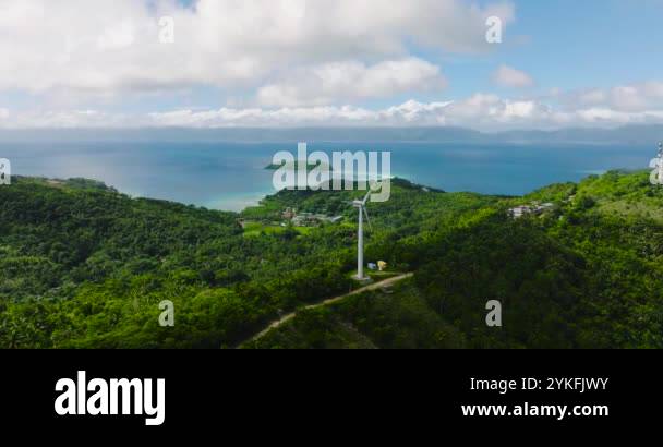 Tropical mountain with jungle and rainforest. Windmill in Romblon ...