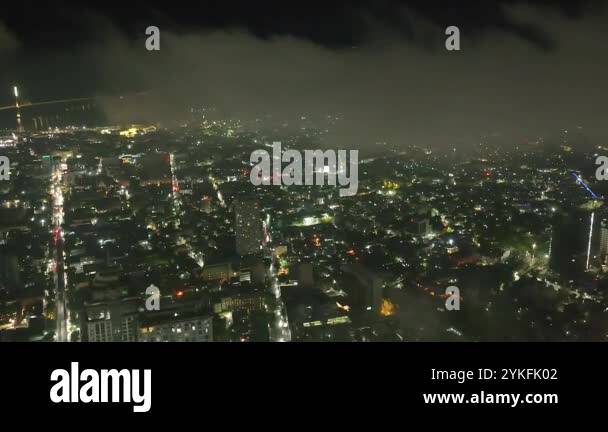 Stormy and flash lightning at night in Cebu City. Philippines. Night ...