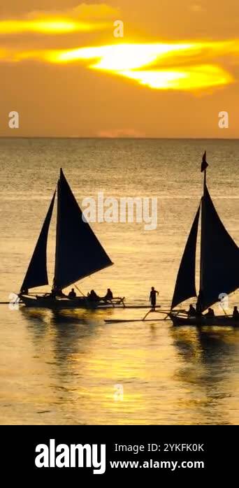 Boats over the sea with Sunset sky backgrounds. Boracay, Philippines ...