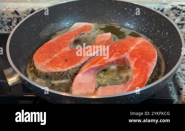 Fried Fish In Pan. Cooked Carp Pot Hot Oil. Cooking Sea Food Horse ...