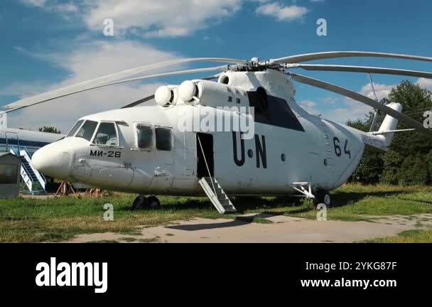 White old Soviet heavy transport helicopter Mil Mi-26 for United ...