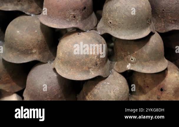 Iron German army helmets of WW2. Rusty nazi army helmets of second ...
