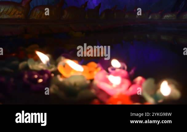 Ritual thai culture and traditional rite blessing with colorful candle ...