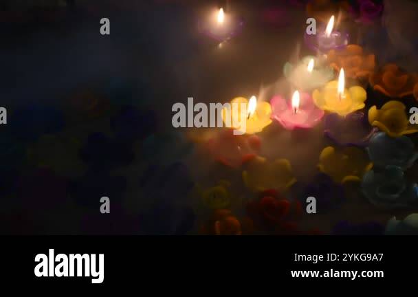 Ritual thai culture and traditional rite blessing with colorful candle ...