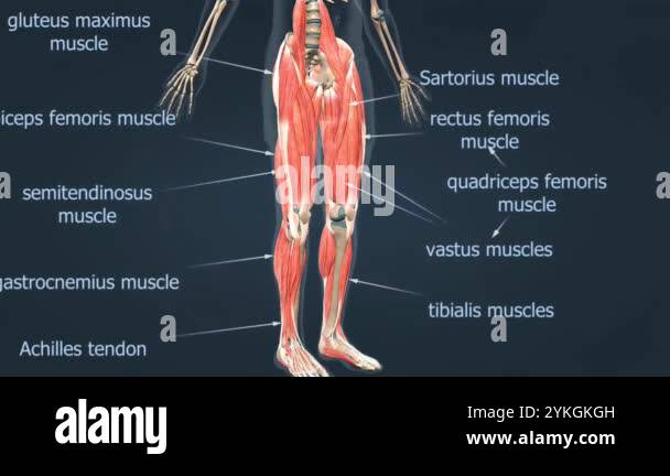 Anatomy of leg muscles, highlighting key muscles such as the quadriceps ...