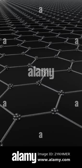 Graphene crystal lattice plane of hexagonal cells. Vertical 3d ...