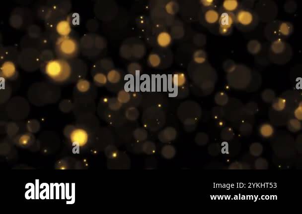 Abstract loop animation glow gold bokeh bubble particles flying on black background. 4K 3D ...