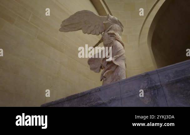 A close-up video of the iconic Winged Victory of Samothrace statue ...