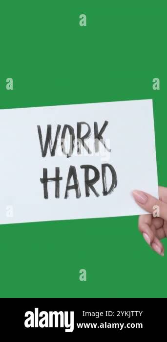 Vertical video. Work hard. Motivation word. Corporate challenge. Female ...