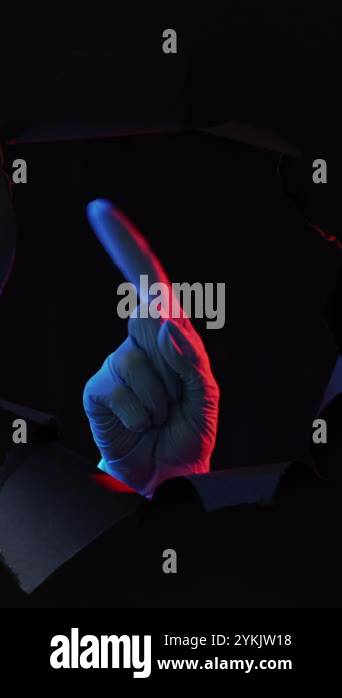 Vertical video. Health risk. Biohazard warning. Red blue color light ...