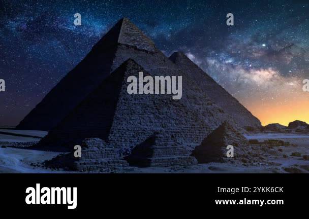 Egypt Pyramids of Giza and Milky Way Galaxy Rising in the Night Sky ...