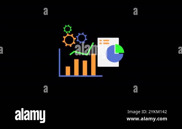 Animated of Line chart, bar graph, pie chart, gears, and data ...