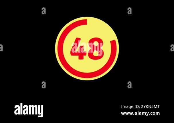 60 Seconds Countdown Timer On Black Background With Yellow And Red