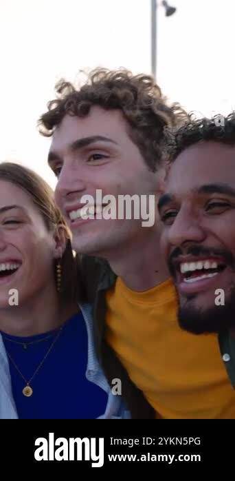 Vertical HD video of happy group of young international student people ...