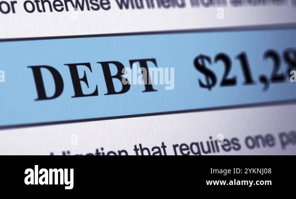 Debt counter, financial report with liability increasing animated data ...