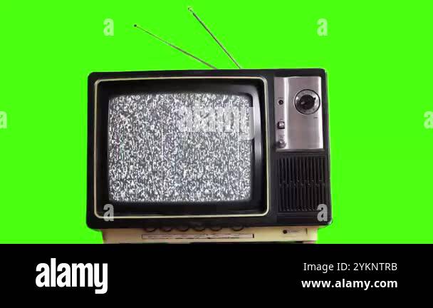 Vintage 1980s TV with Blue Static Screen Against Green Chroma Key ...