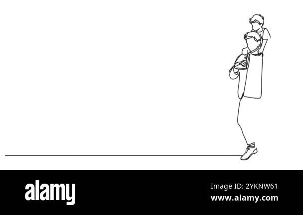 animated continuous single line drawing of father carrying child on his ...