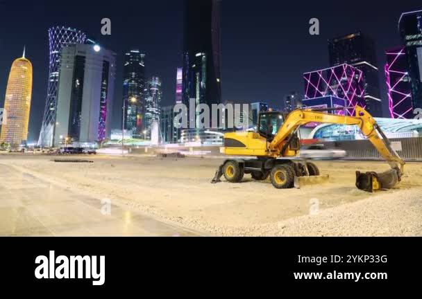 QATAR, DOHA, MARCH 20, 2018: 8K night time lapse of road traffic in ...