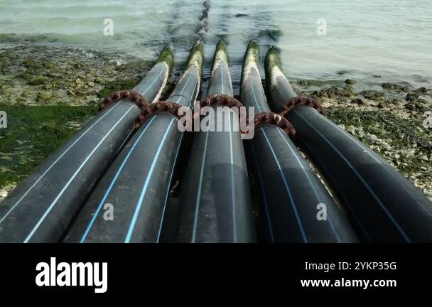 Pipes for intake of sea water and desalination in Doha, Qatar ...