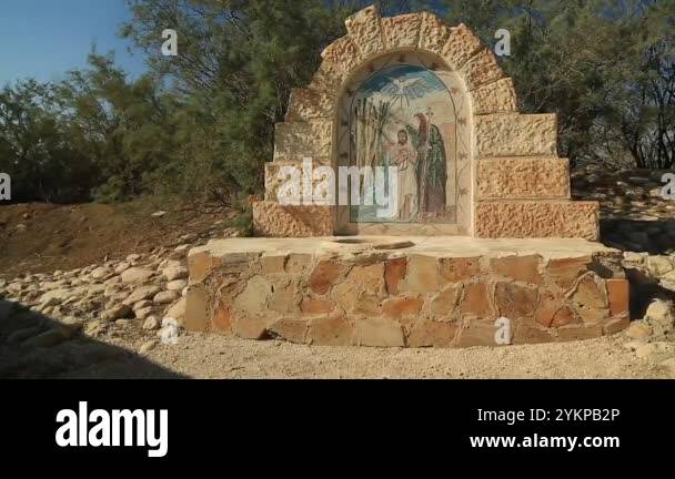 Monument in historical place of baptism of Jesus Christ in Jordan. Al ...