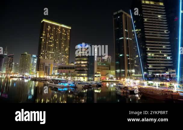 5K Dubai Marina night time lapse, UAE. Dubai Marina - the largest man ...