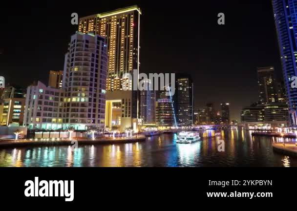 5K Dubai Marina night time lapse, UAE. Dubai Marina - the largest man ...