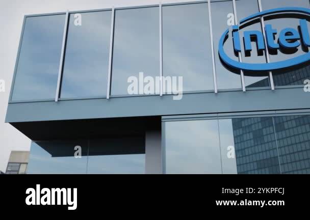 Intel Logo on the office facade with stock displayed editorial Stock ...