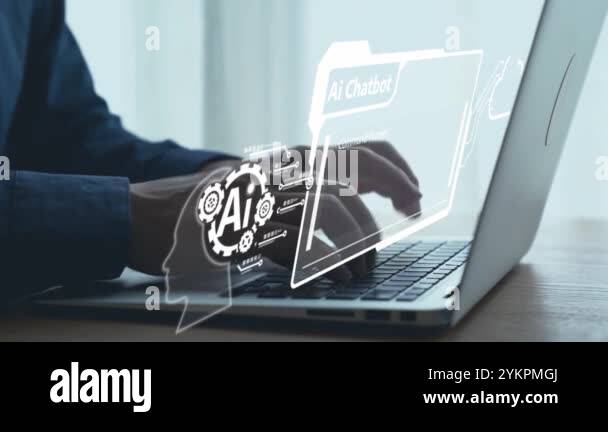 Human interact with AI artificial intelligence virtual assistant chatbot in concept of AI ...