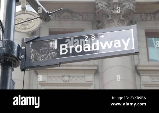 Broadway street road sign, Manhattan downtown financial district ...
