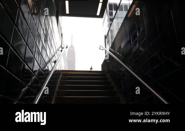 New York City underground subway metro. Empire State building ...