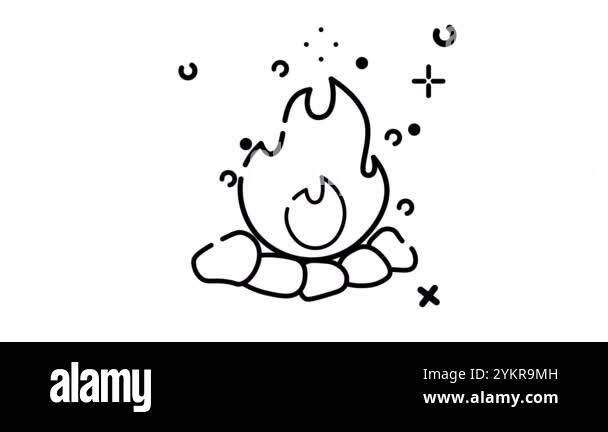 Bonfire line animated icon. Seamless looping video with alpha channel ...