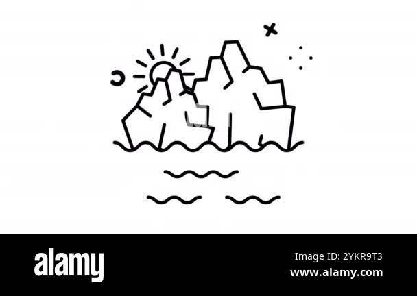Iceberg with sun line animated icon. Seamless looping video with alpha ...