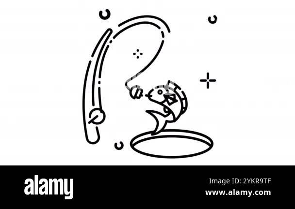 Winter fishing line animated icon. Seamless looping video with alpha ...