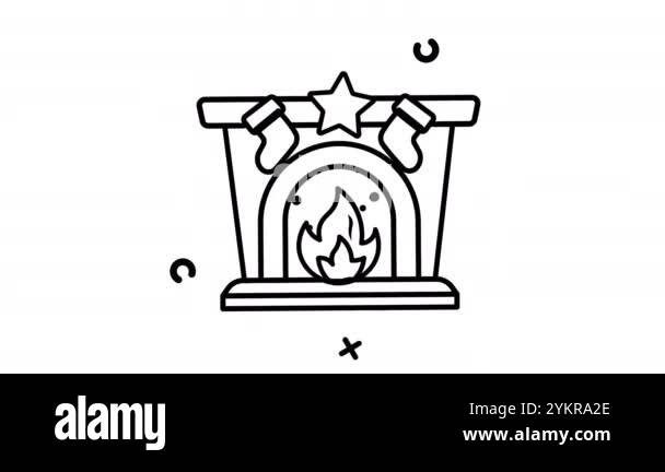 Fireplace line animated icon. Seamless looping video with alpha channel ...