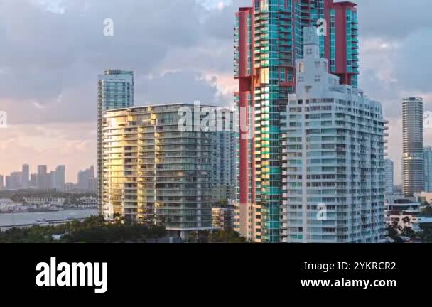 South Pointe Park and South Beach at Miami Beach with its iconic ...