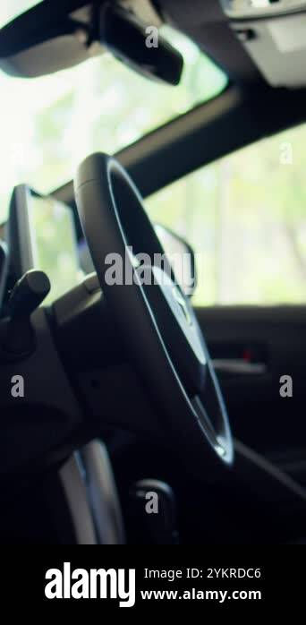 Vertical video Close up of car interior gearbox gear shift ...