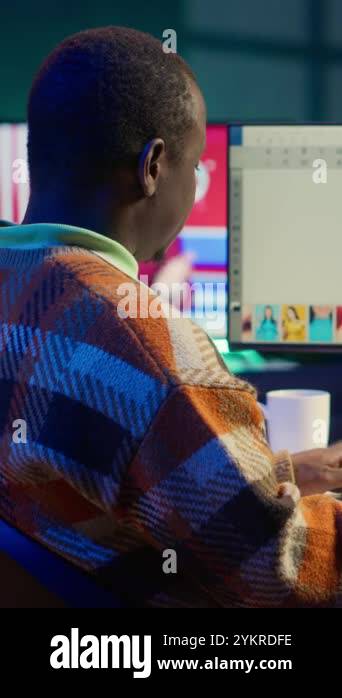 Vertical Video Freelance graphic designer working from home office on ...