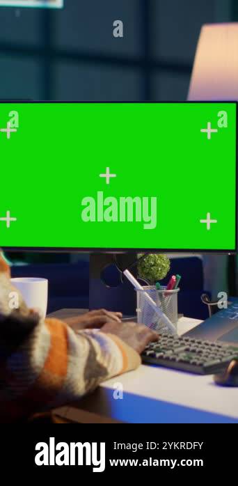 Vertical Video Black expert photo editor working remotely in a creative ...