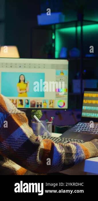 Vertical Video African american graphic designer working on photo ...