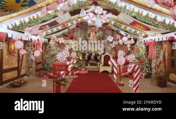 Festive Christmas scene with vibrant decorations in magical Santa Claus ...