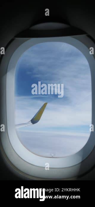 Vertical footage of airplane wing gliding above a stunning layer of ...