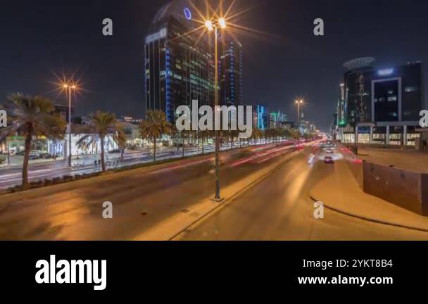 Cityscape aerial night timelapse of Riyadh, Saudi Arabia. Panoramic ...