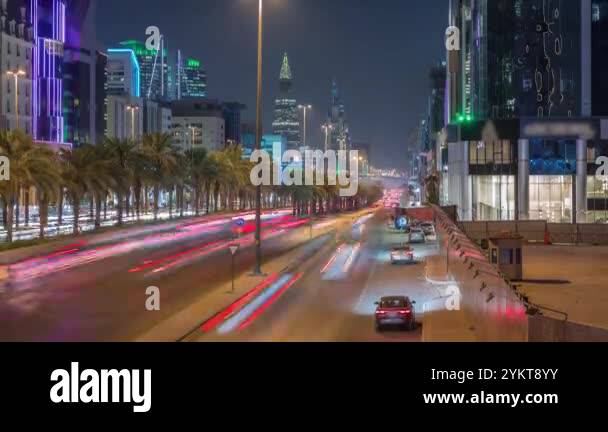 Cityscape aerial night timelapse of Riyadh, Saudi Arabia, featuring ...