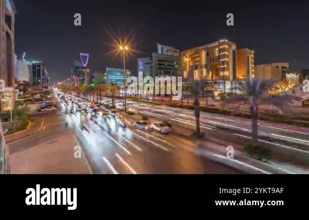 Cityscape aerial night timelapse of Riyadh, Saudi Arabia, featuring ...