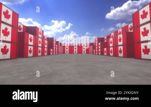 Canada flag containers are located at the container terminal. Canada ...