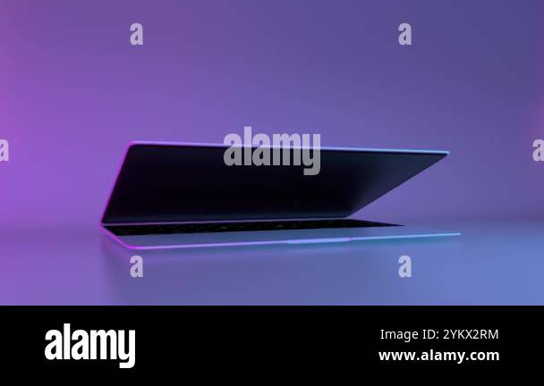 Mockup Shot of a Laptop with blank green screen. Blue and purple ...