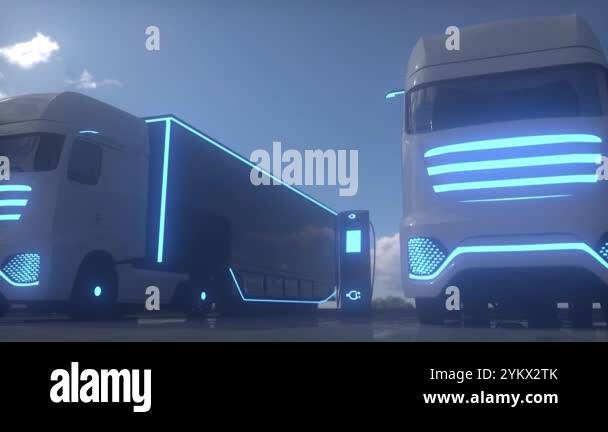 Futuristic Technology Concept: Autonomous Semi Truck with Cargo Trailer ...