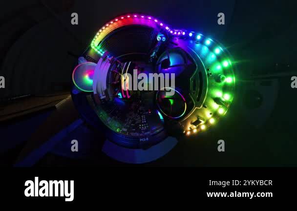 A top-down view from inside a gaming PC with a "Tiny Planet" effect ...